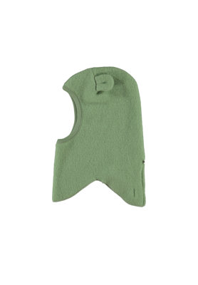 Urso - Moss Green - Green balaclava with small ears in 100% merino wool ...