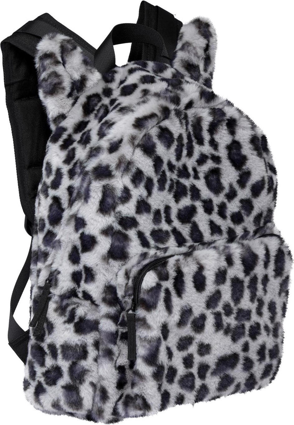 Furry Backpack - Snowy Leo Fur - Faux fur snow leopard rucksack - Molo