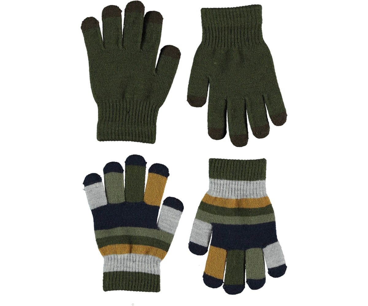 Kei - Forest - Two pair striped knit gloves in green - Molo