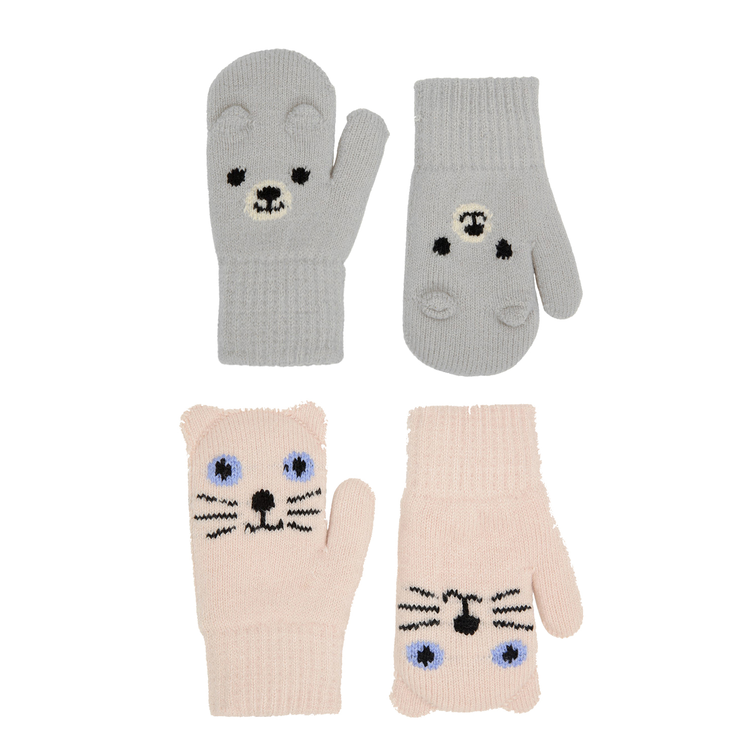 Kenau 2-pack - Grey Snow - 2-pack of knitted mittens for babies and ...