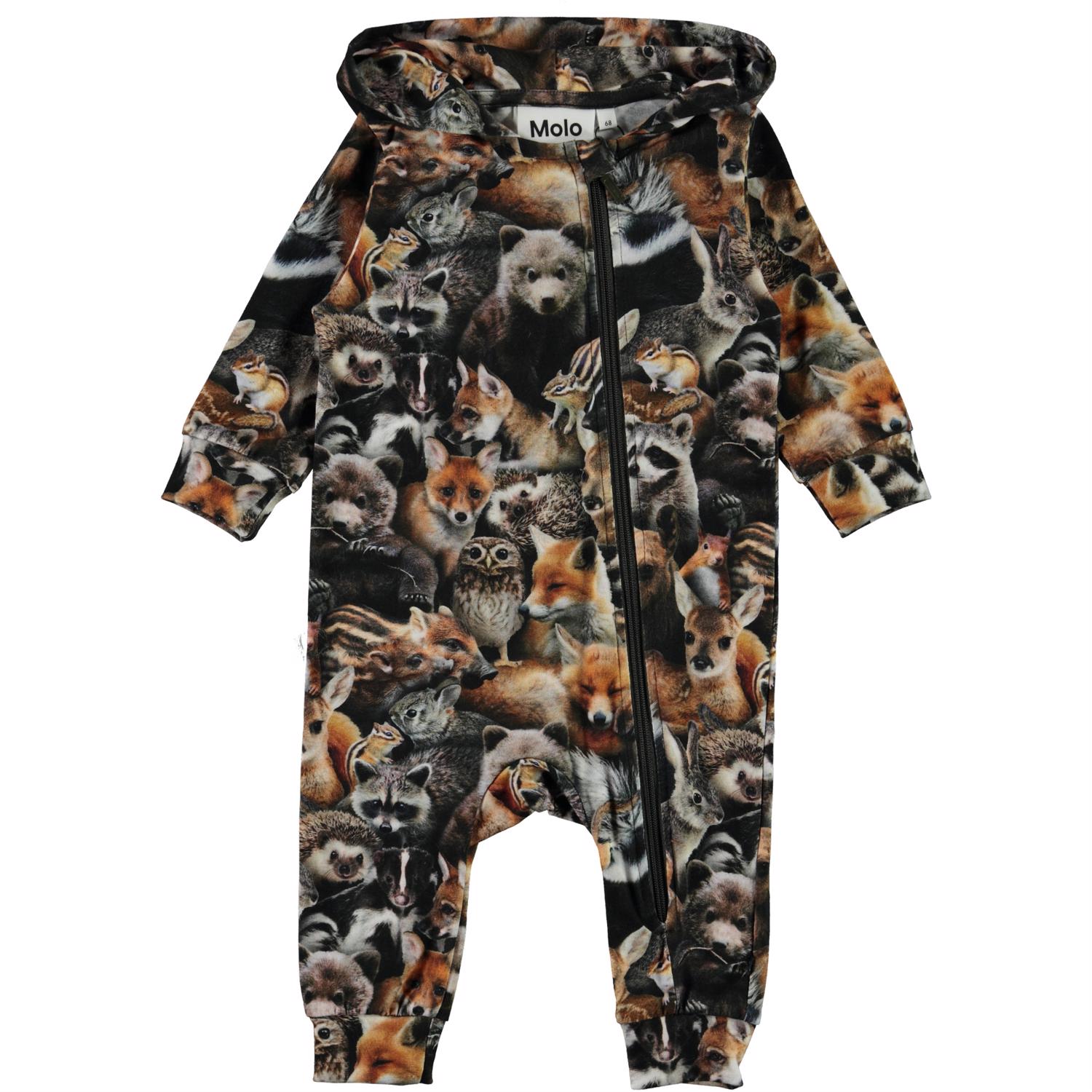 Fowo - Forest Animals - Organic baby romper with hood and animals - Molo