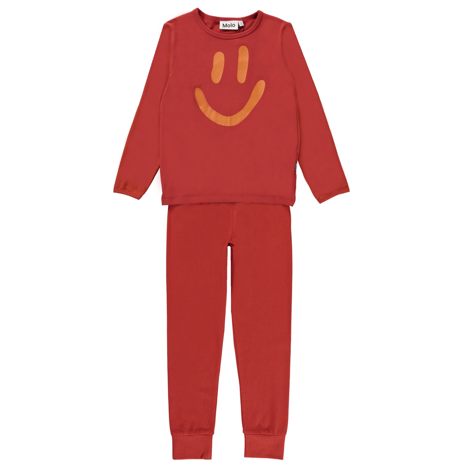 Luve - Red Ochre - Ekologisk röd pyjamas med smiley. - Molo