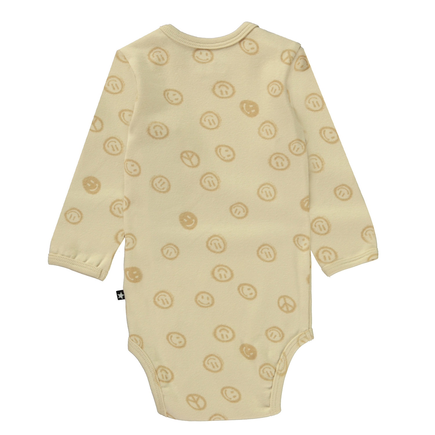Foss - Happy Sandy - Beige organic baby bodysuit with smiley face print ...