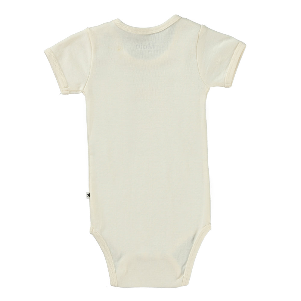 Fossie - Pearled Ivory - Light coloured baby bodysuit with happy sun - Molo