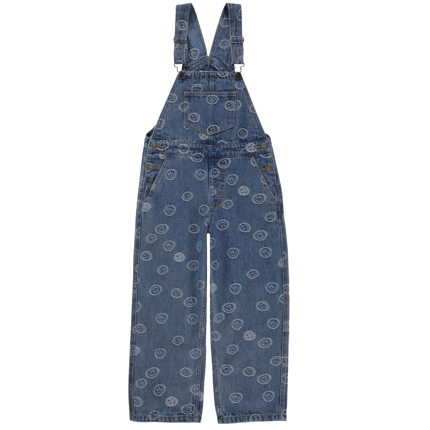 Aer - Blue Happiness - Blå denim smækbukser med smiley'er - Molo