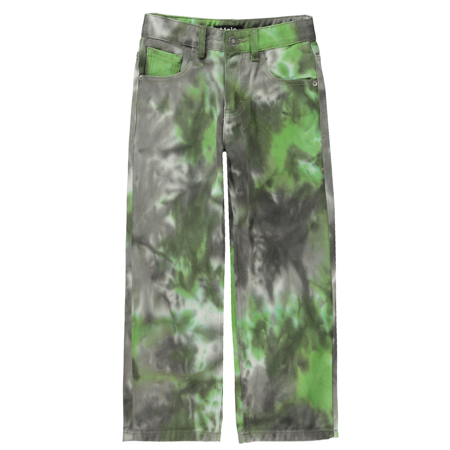 Aiden - Greenish Tiedye - Brede unisex jeans i grå og grøn tie-dye - Molo