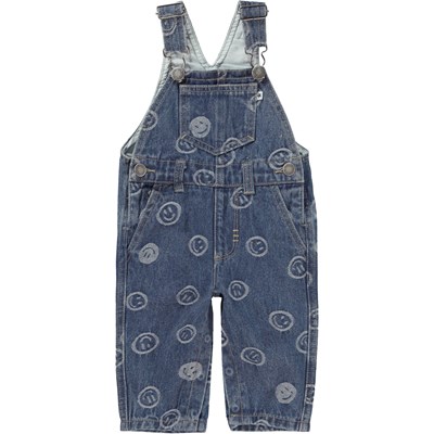 Spark - Blue Happiness - Blå denim baby smækbukser med smiley'er - Molo