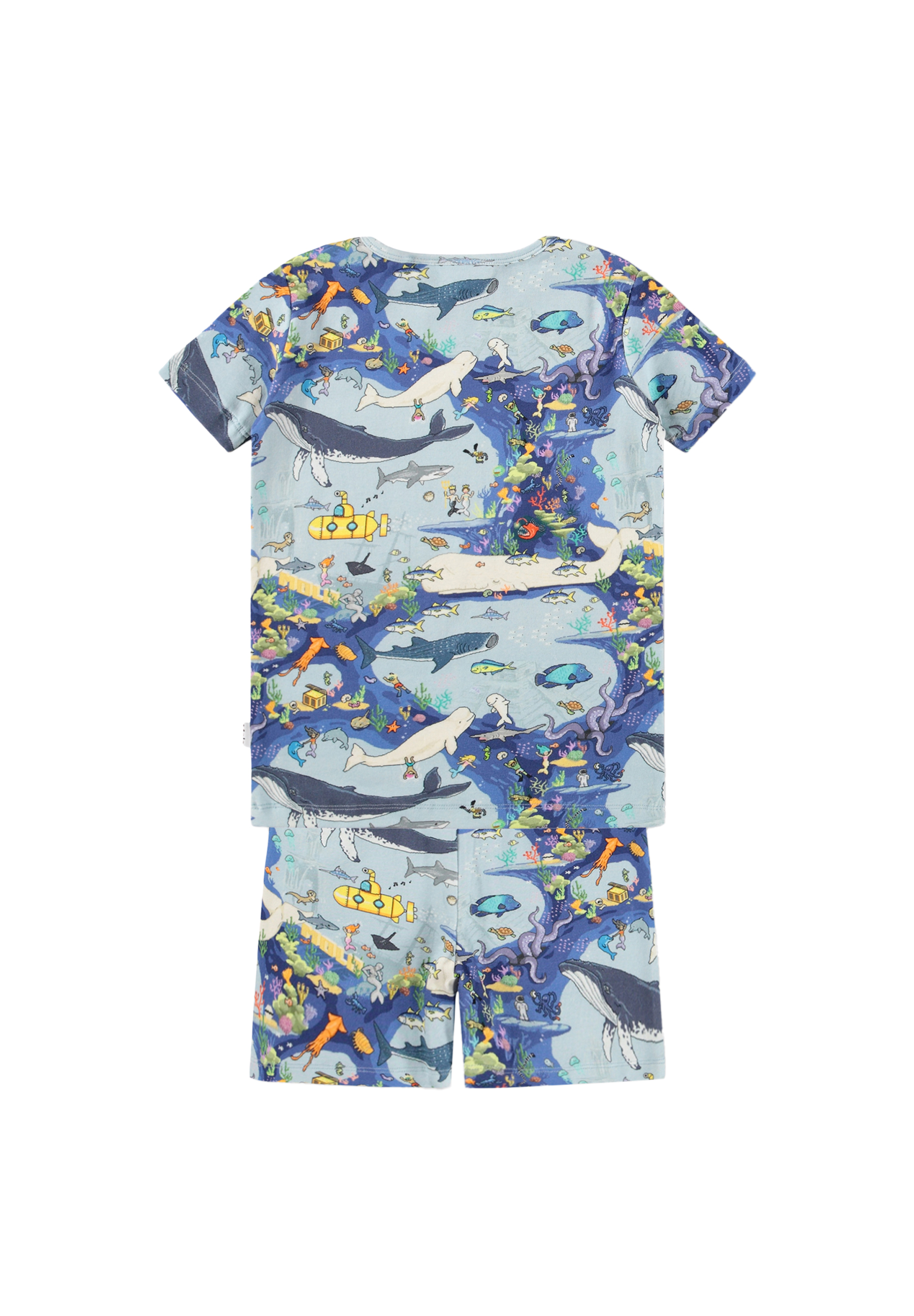 Lou US - Pixel Sea - Blue two-piece pyjamas for children made of organic cotton with a print - Molo