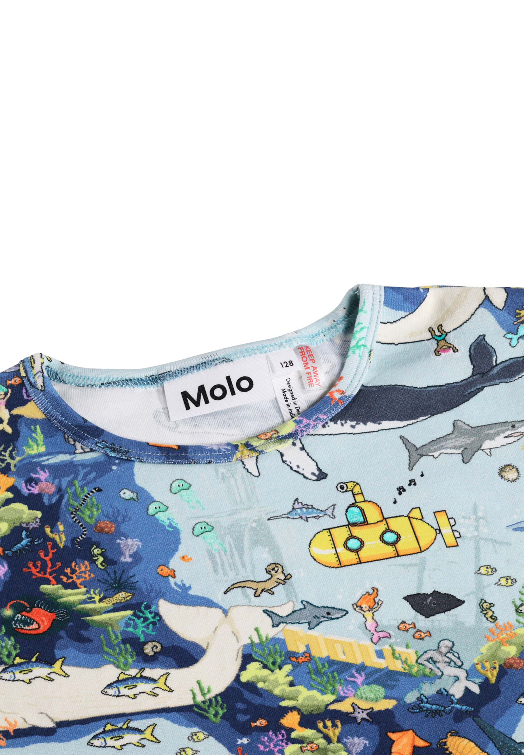 Lou US - Pixel Sea - Blue two-piece pyjamas for children made of organic cotton with a print - Molo