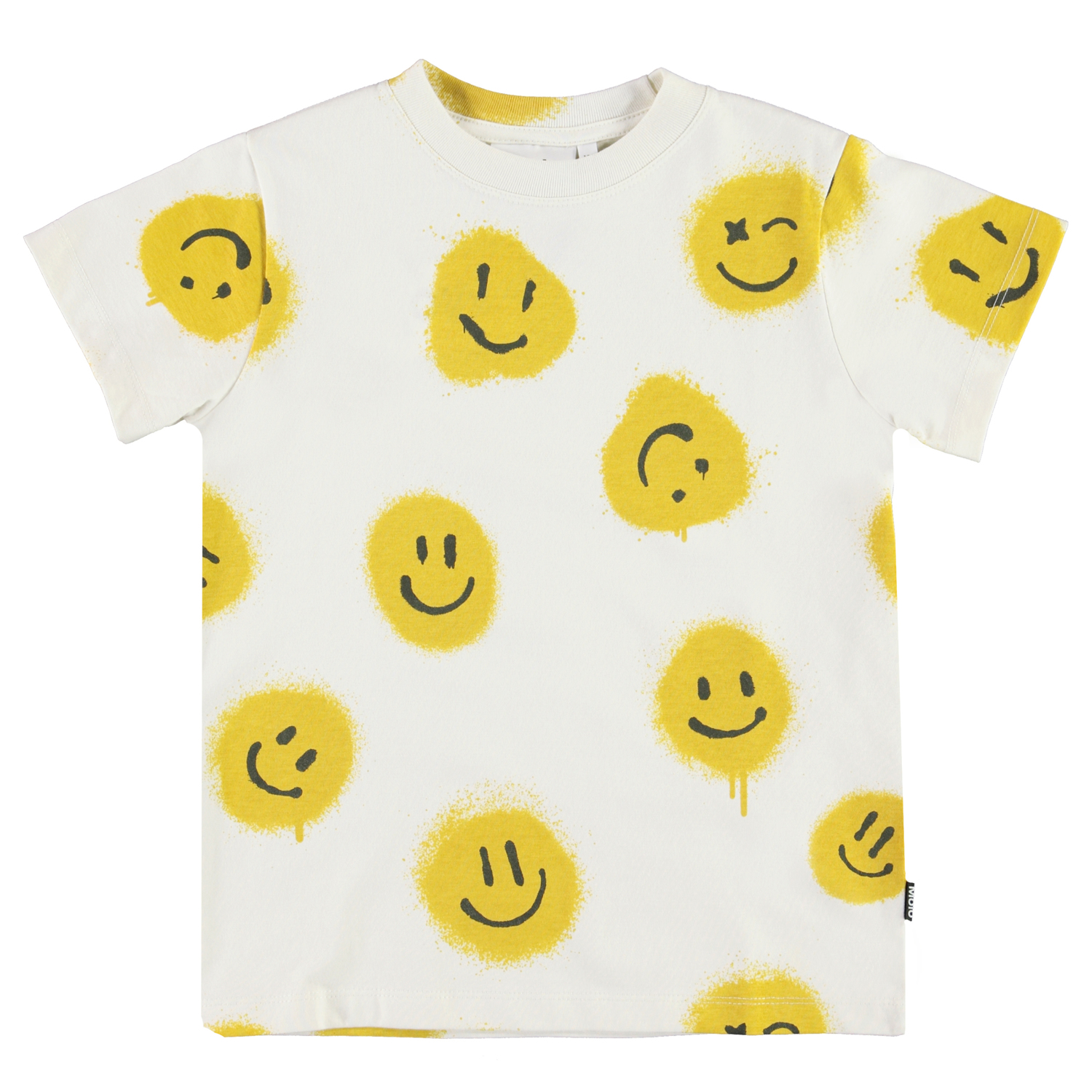 Road - Happy Together - Hvid basic t-shirt med gule spraymalede smileys ...
