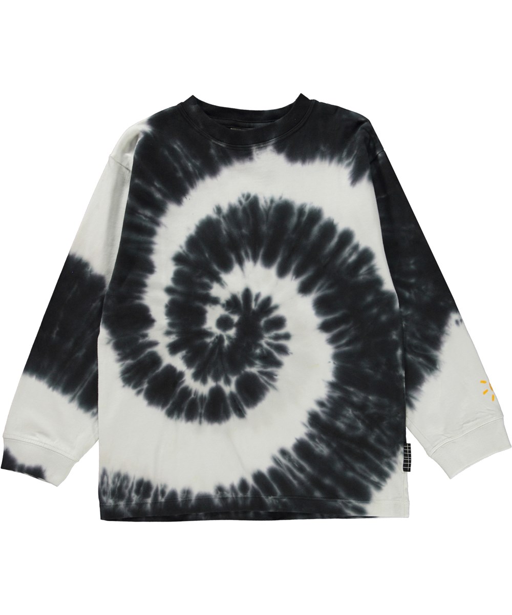 Rube Spiral Dye Long Sleeve Organic T Shirt With Blackwhite Tie