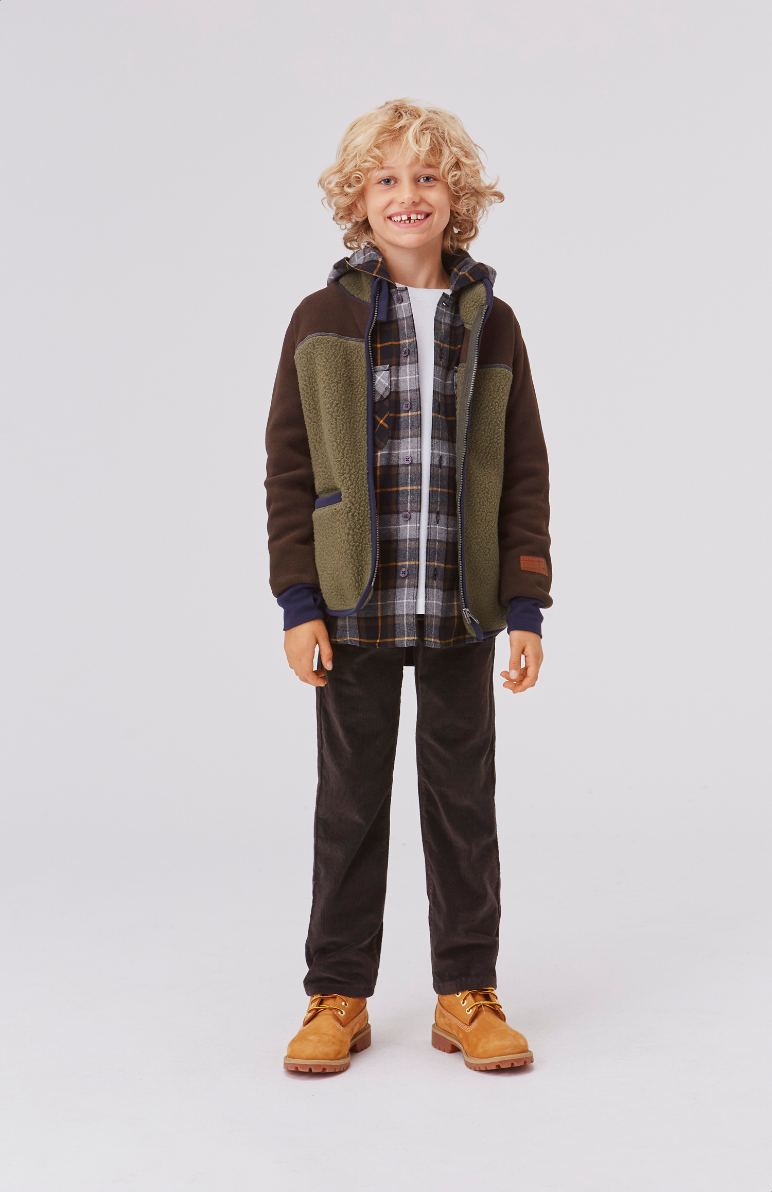 Ulani - Forest Block - Gerecyclede groene en bruine fleece jas - Molo