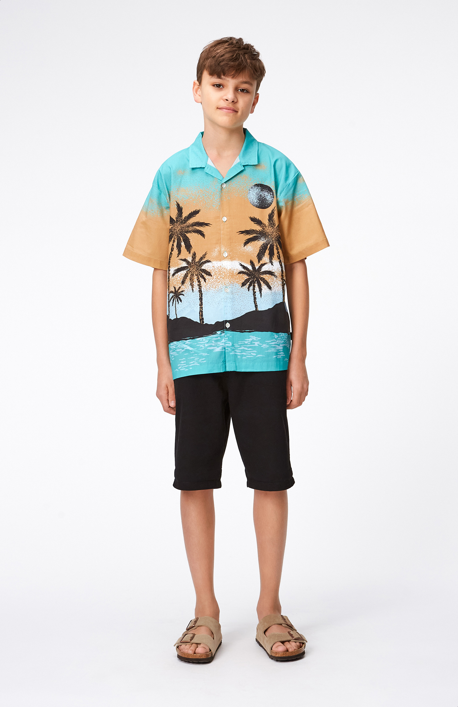 Rui - Holiday Island - Turquoise and sand coloured, organic shirt with ...