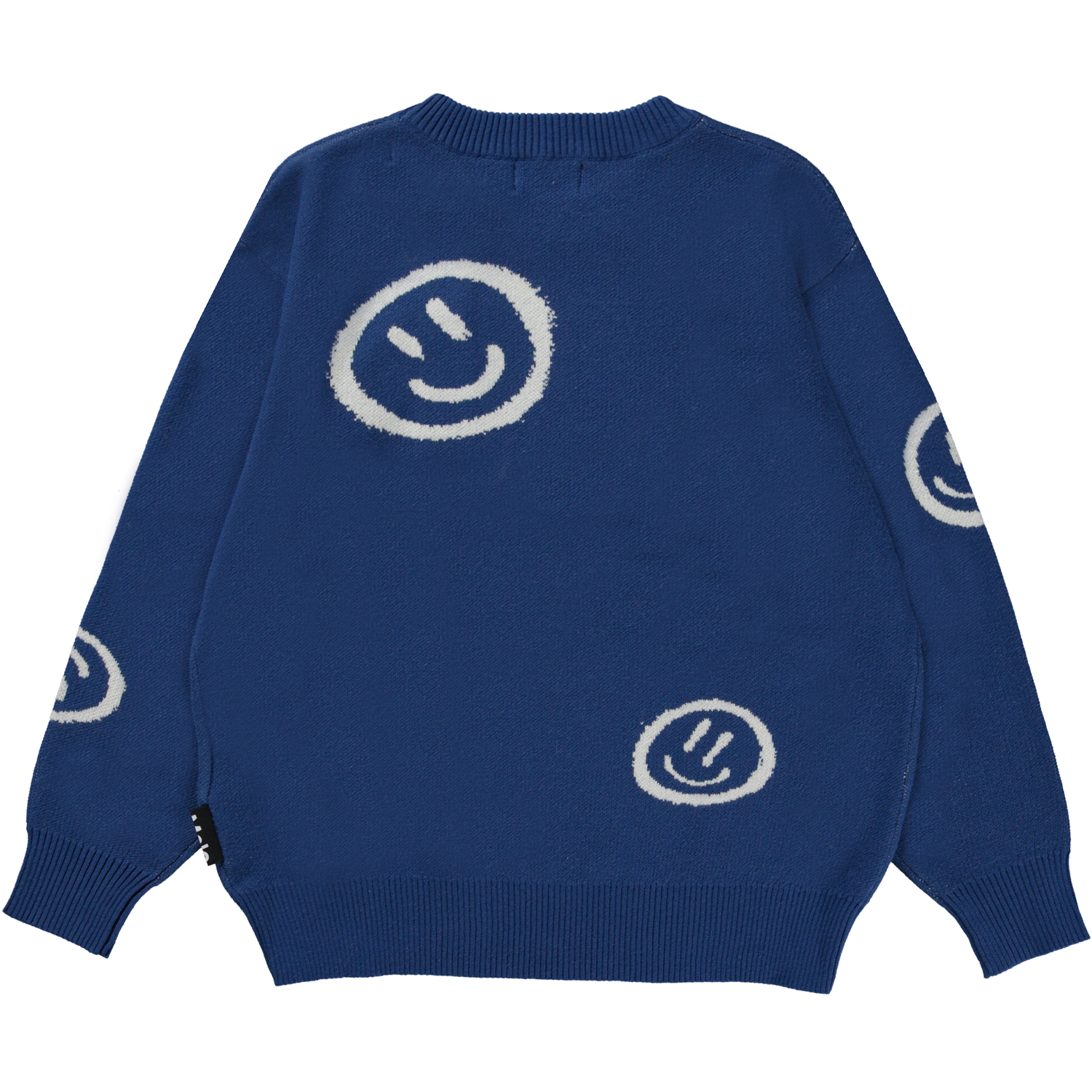 Bello - Blue Smiles - Dark blue knit jumper with smiley faces - Molo