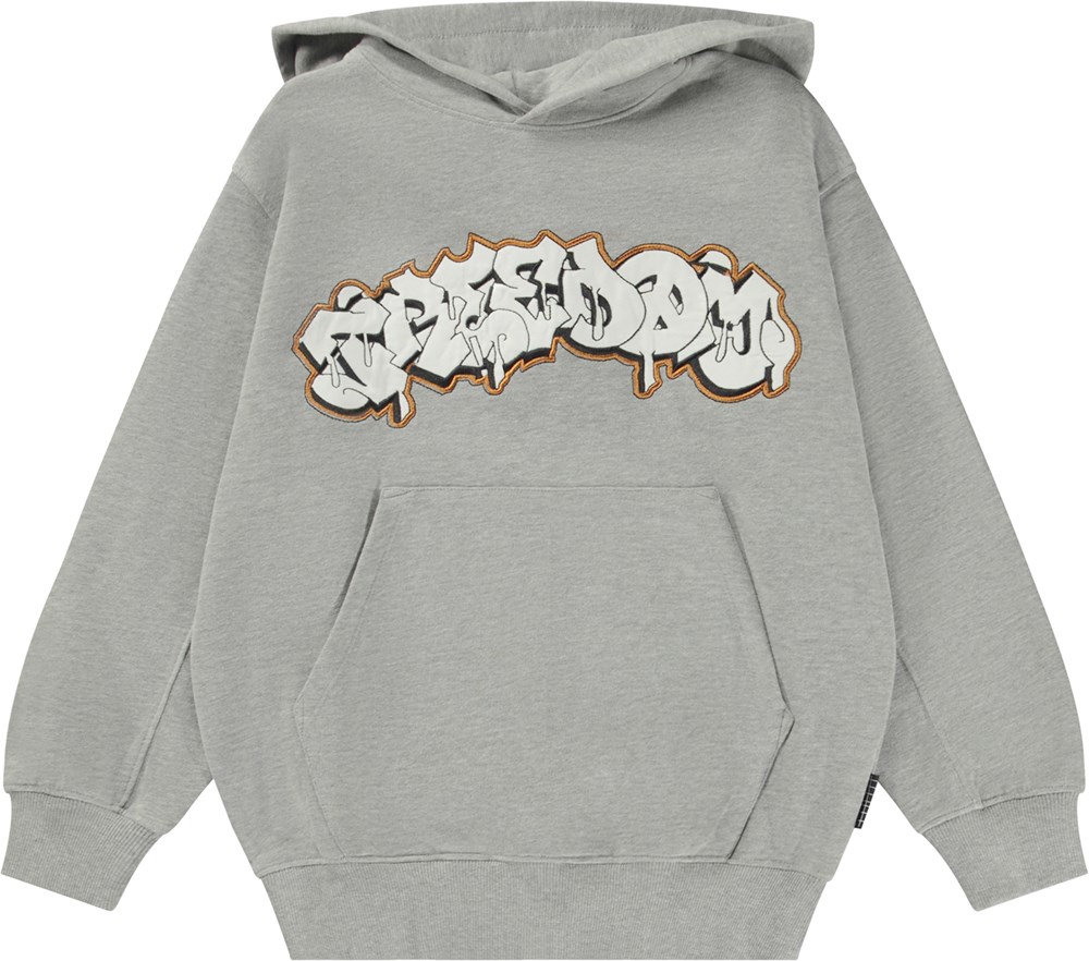 Maxx - Grey Melange - Grey hoodie with graphic front embroidery - Molo