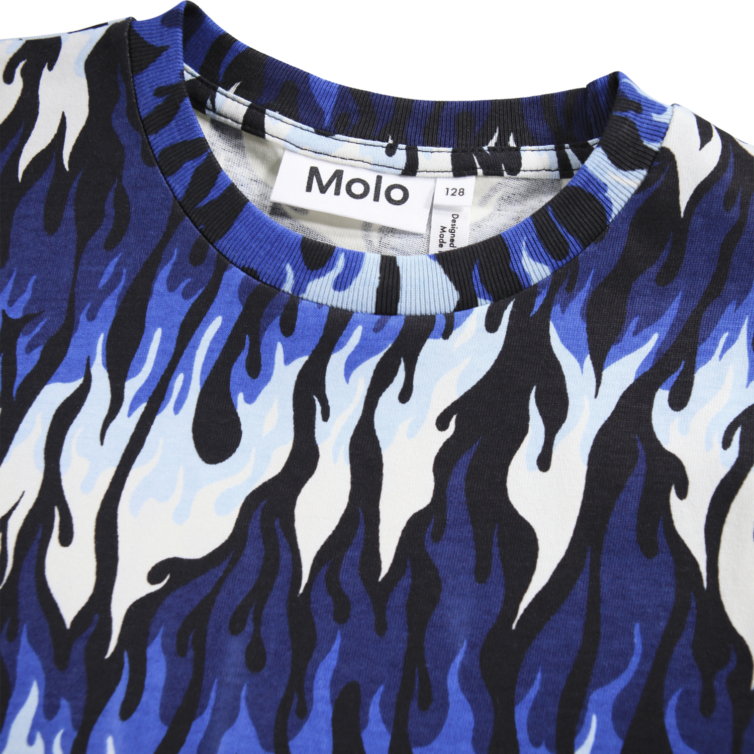 Riley - Ingenuity Cool - Blue and white flame T-shirt for children made of soft organic cotton ...