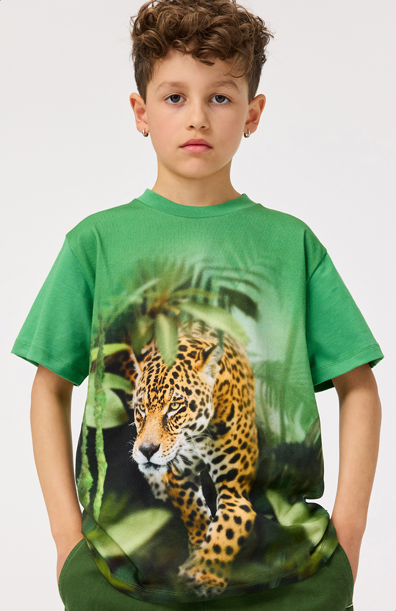 Riley - Jaguars - Green t-shirt with print for children in soft organic ...