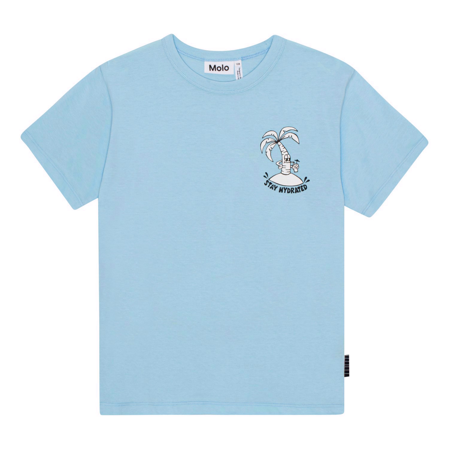 Riley - Stay Hydrated - Light blue, organic t-shirt with drawn palm ...