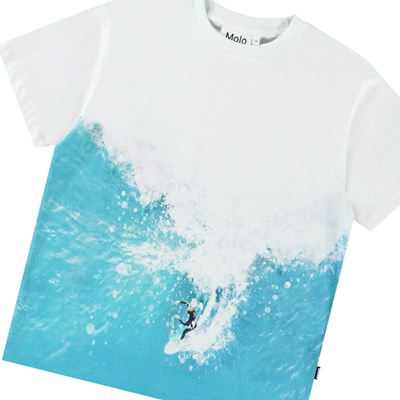 Riley - Wave Surfer - White and blue t-shirt with print for children in ...