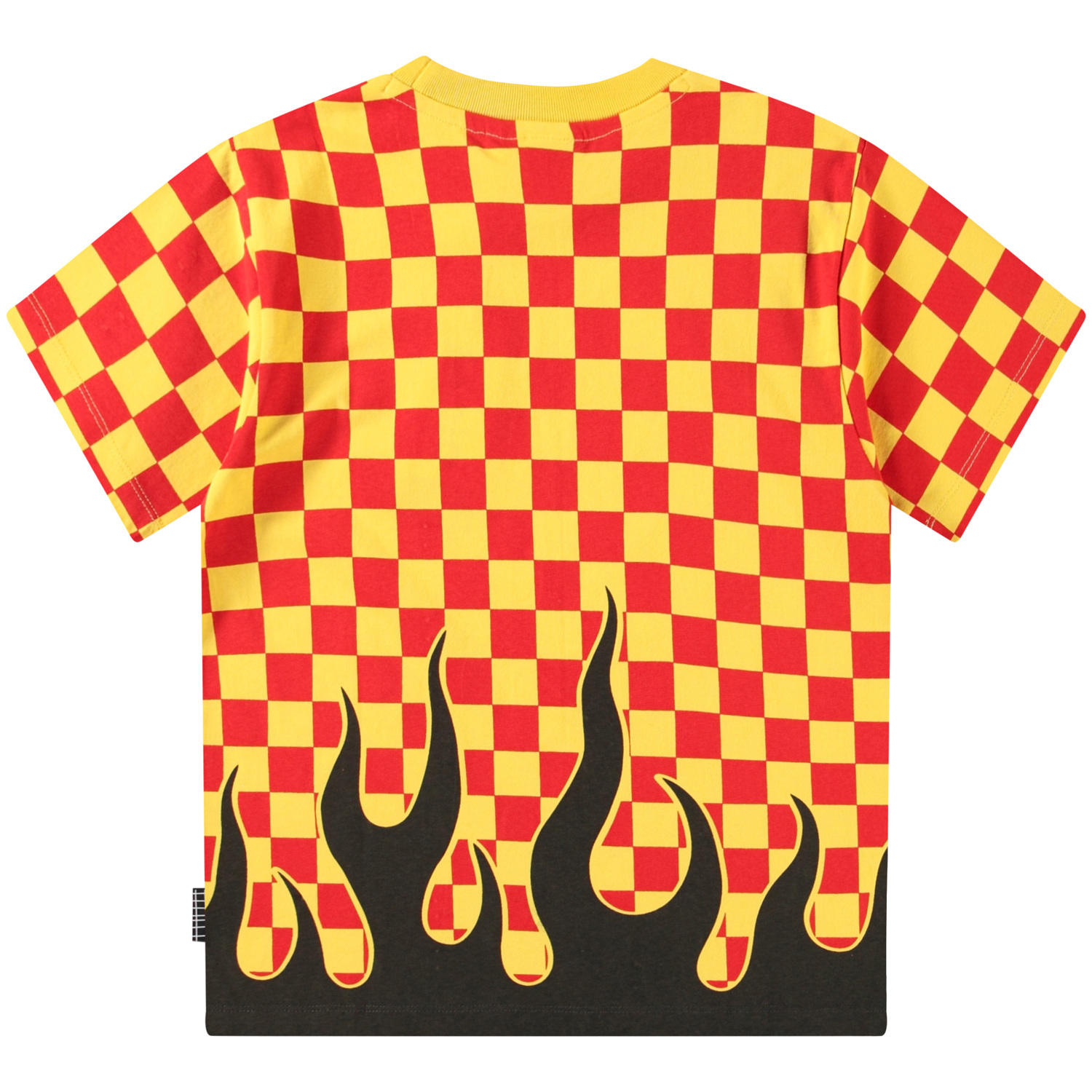 Rodney - Flame Check - Yellow and red checkered t-shirt with print for ...