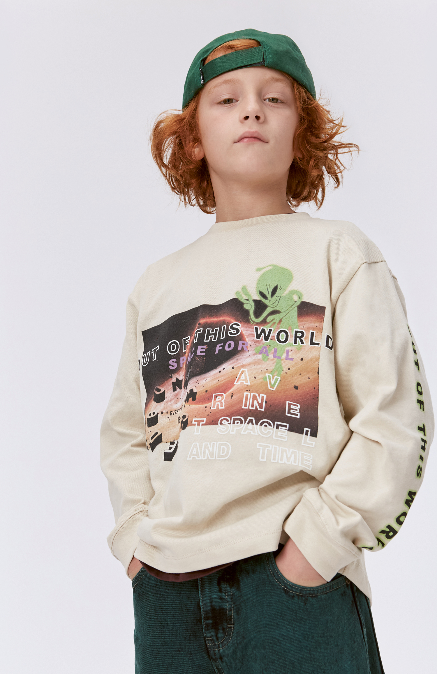 Rube - Sandy - Off-white organic long sleeve t-shirt with placement ...