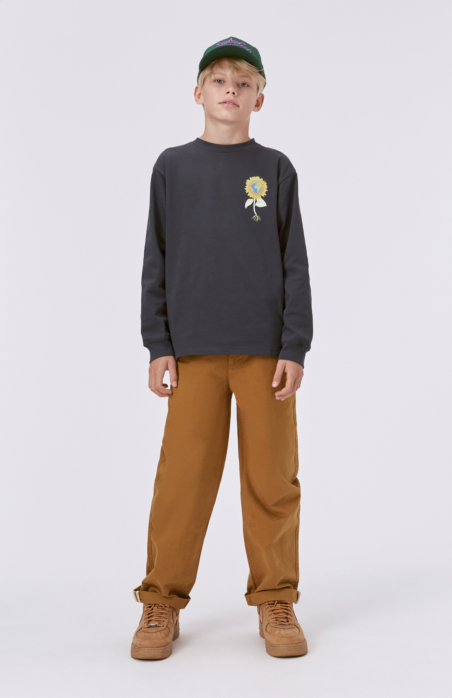 Rube - Under The Sun - Black organic long sleeve t-shirt with sunflower ...