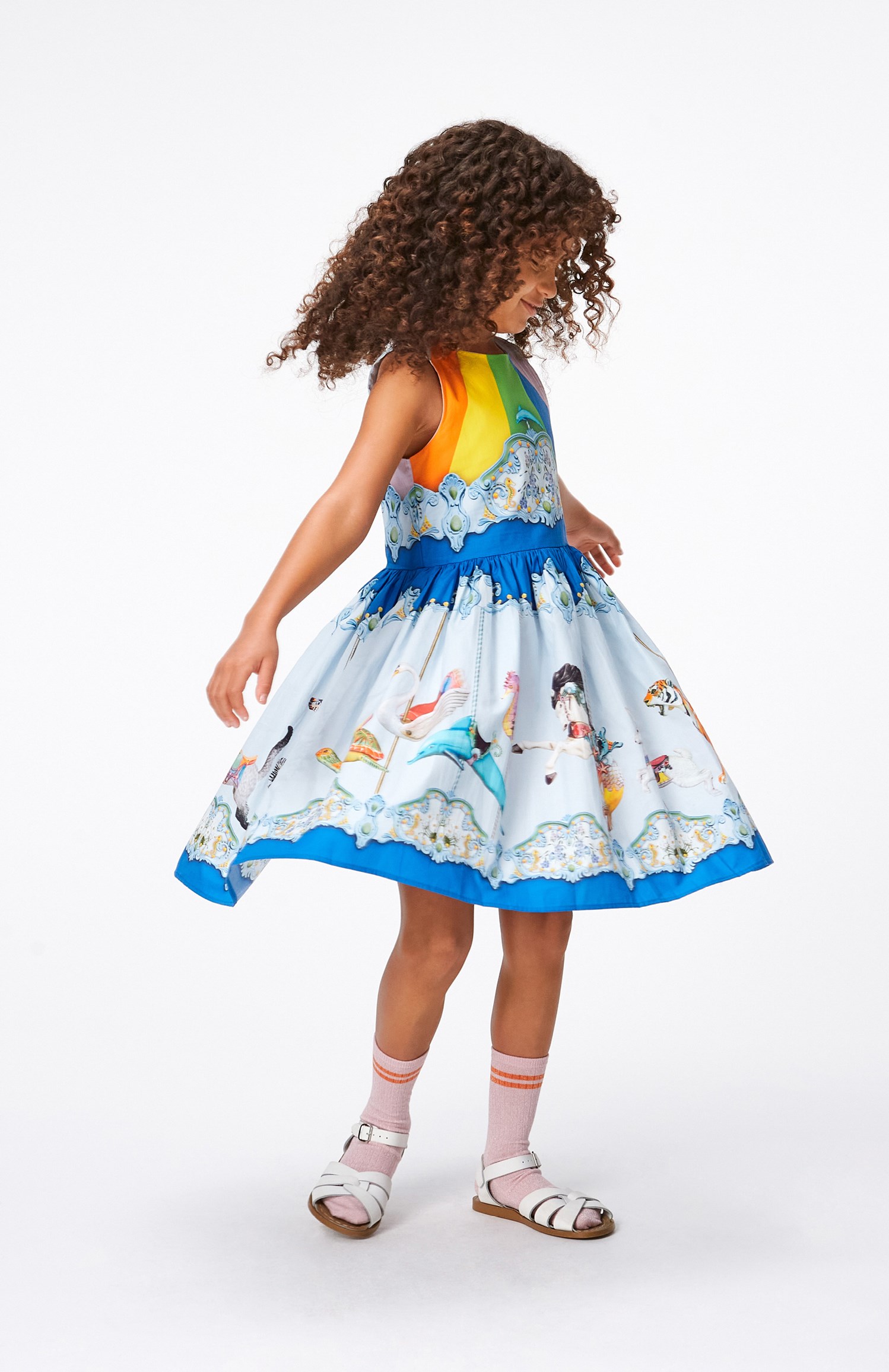 Caisi - Sea Carousel - Sleeveless dress with circular skirt in organic ...