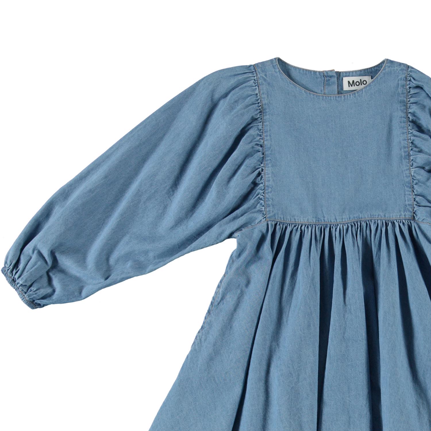 Caly - Washed Blue - Blue denim dress with large sleeves - Molo