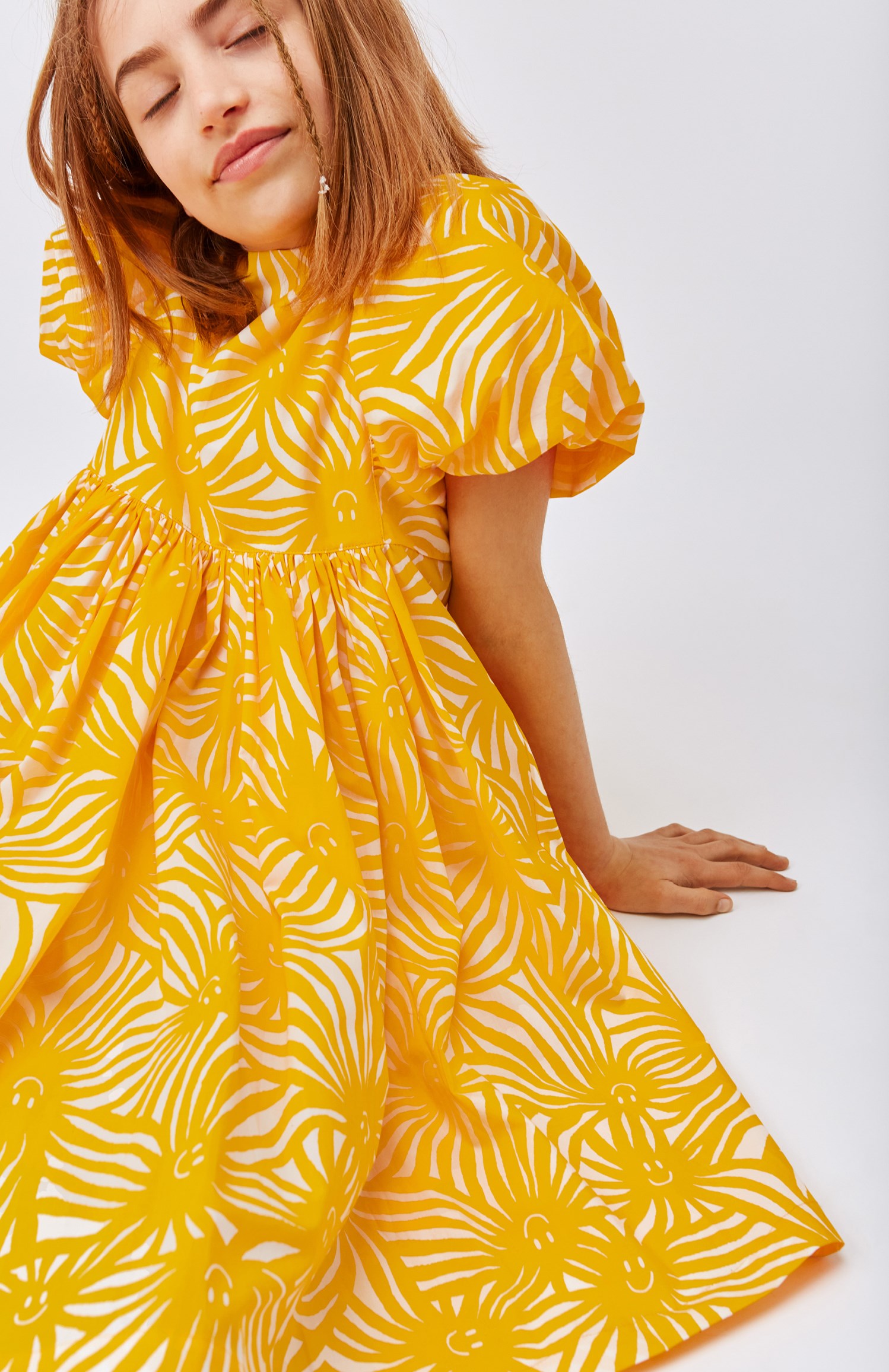 Calyita - Stay Sunny - Sunny yellow, organic dress with sun rays and ...