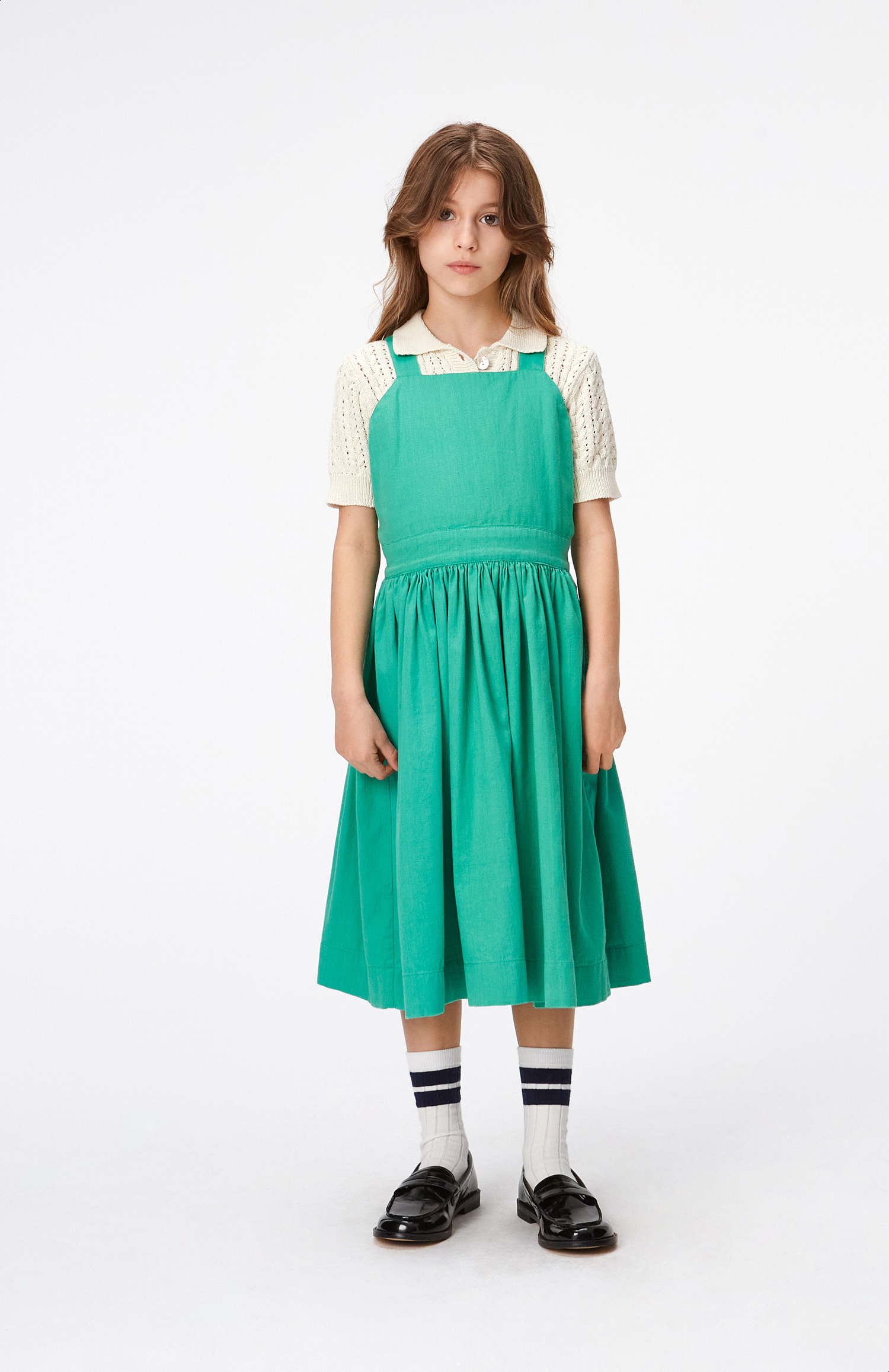 Ciana - Chalk Green - Green dress in organic cotton with adjustable ...