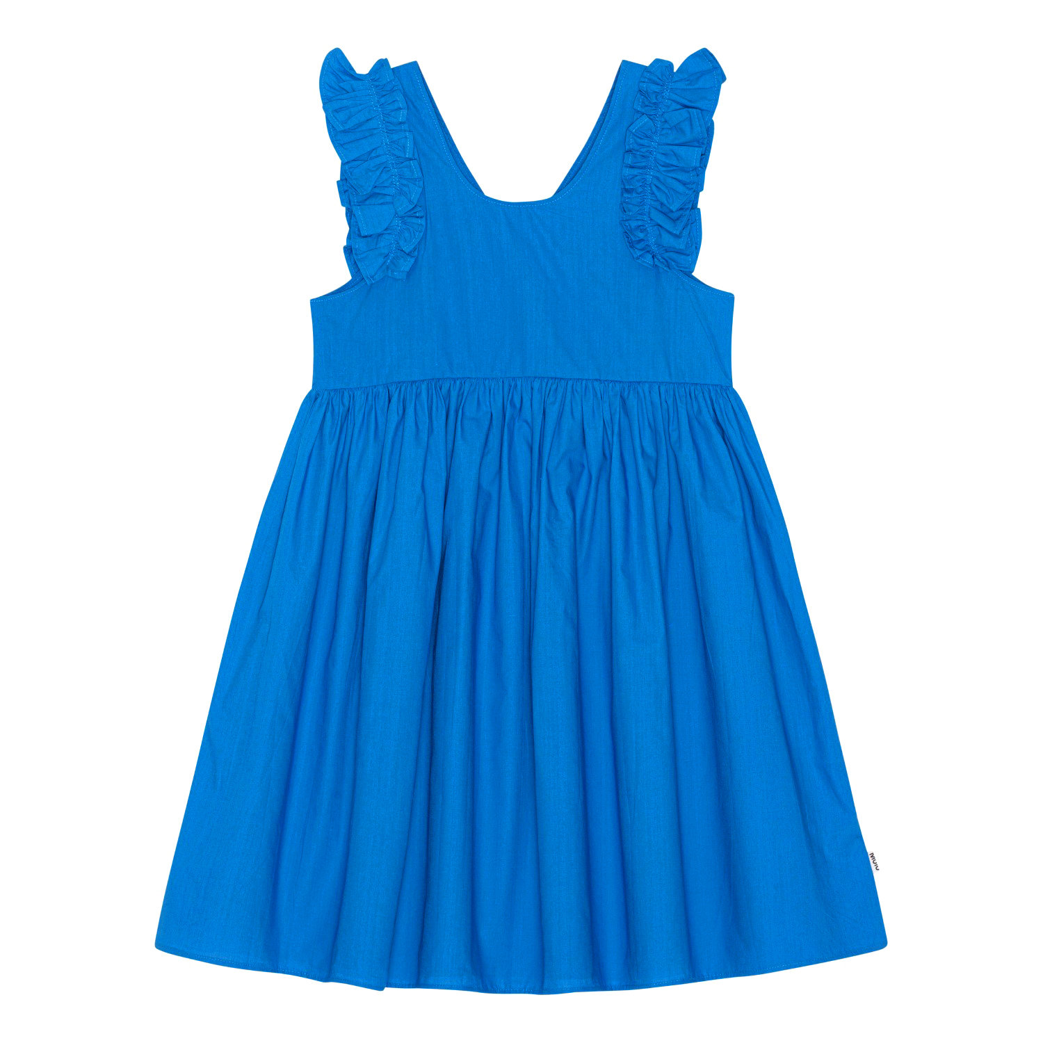 Cicely - Retro Blue - Blue dress in organic cotton with ruffle sleeves ...