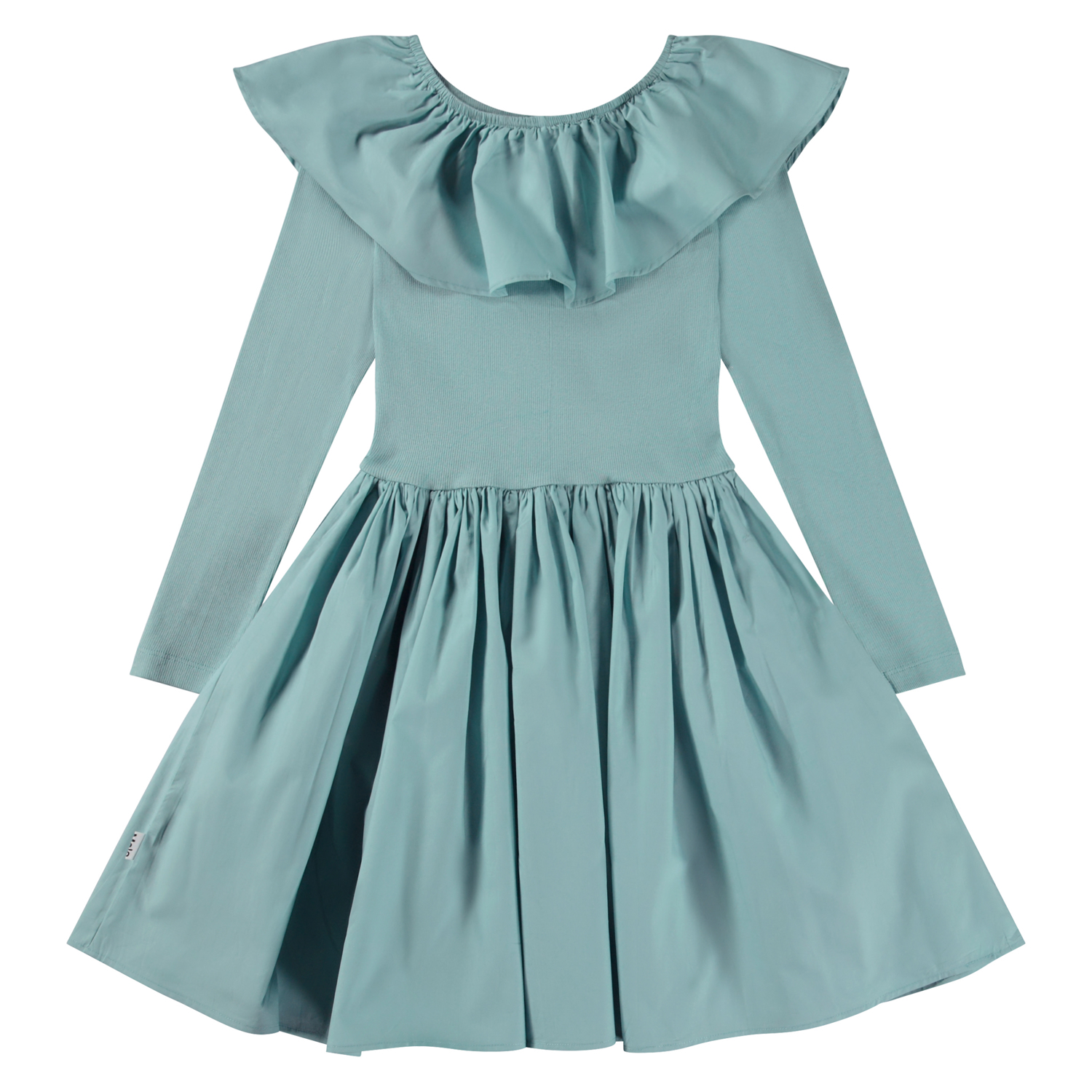 Cille - Calm - Light blue organic knee length dress with poplin collar ...