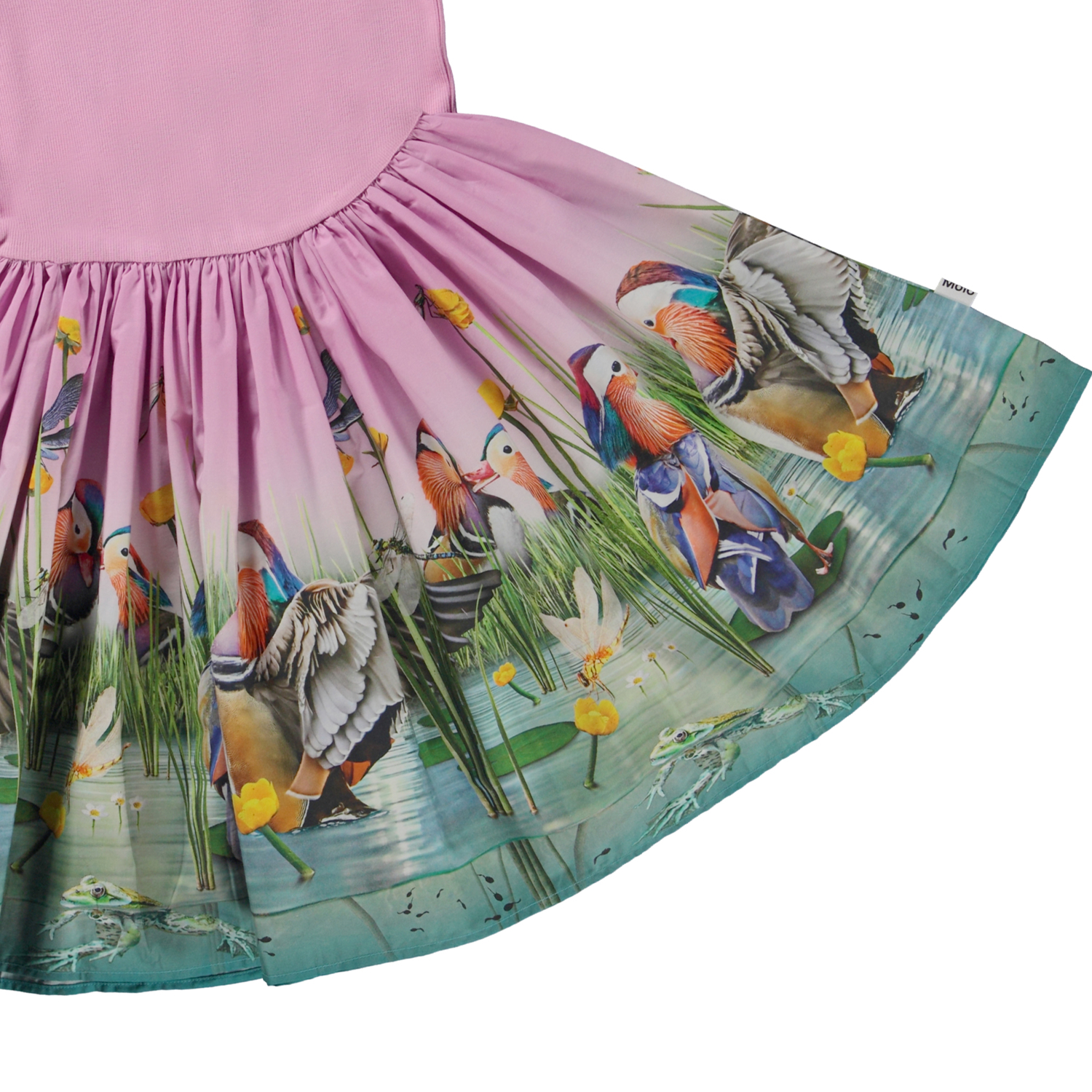 Cissa - Dashing Ducks - Pink organic dress with poplin skirt with pond ...