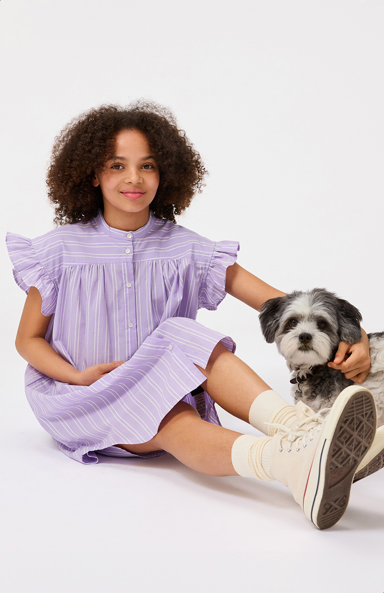 Cortny - Purple Rail Stripe - Knee-length dress for children with white ...