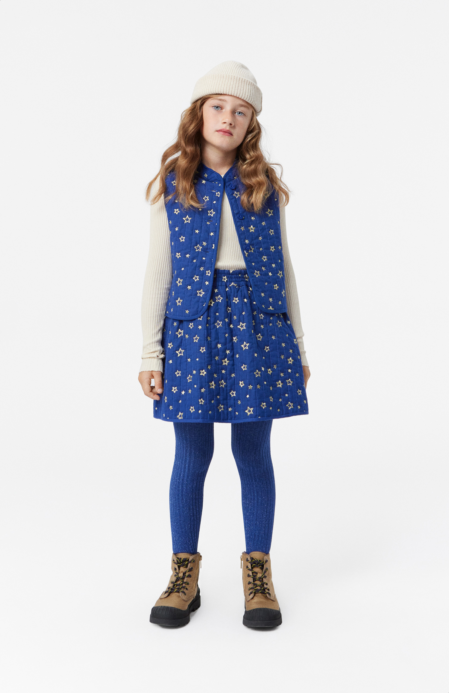Helga - Shiny Stars - Exclusive navy quilted cotton waistcoat with ...