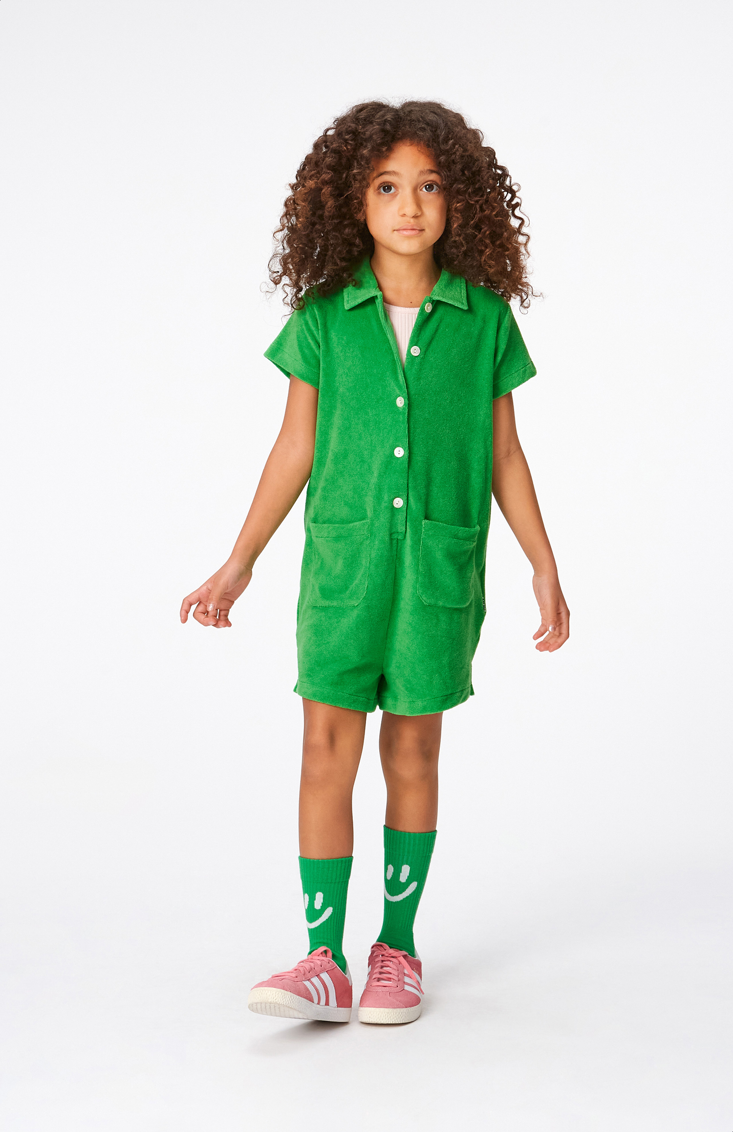 Angelique - Classic Green - Green, short jumpsuit in terry - Molo