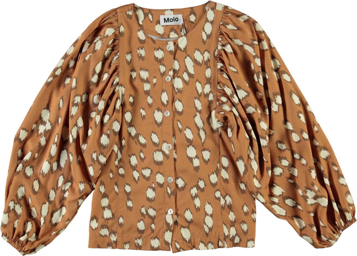 Rida - Graphic Deer - Brown shirt with white spots and puff sleeves - Molo