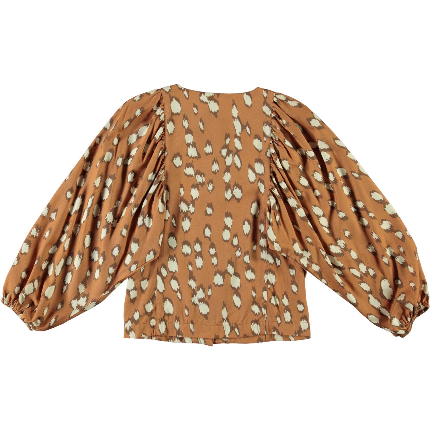 Rida - Graphic Deer - Brown shirt with white spots and puff sleeves - Molo
