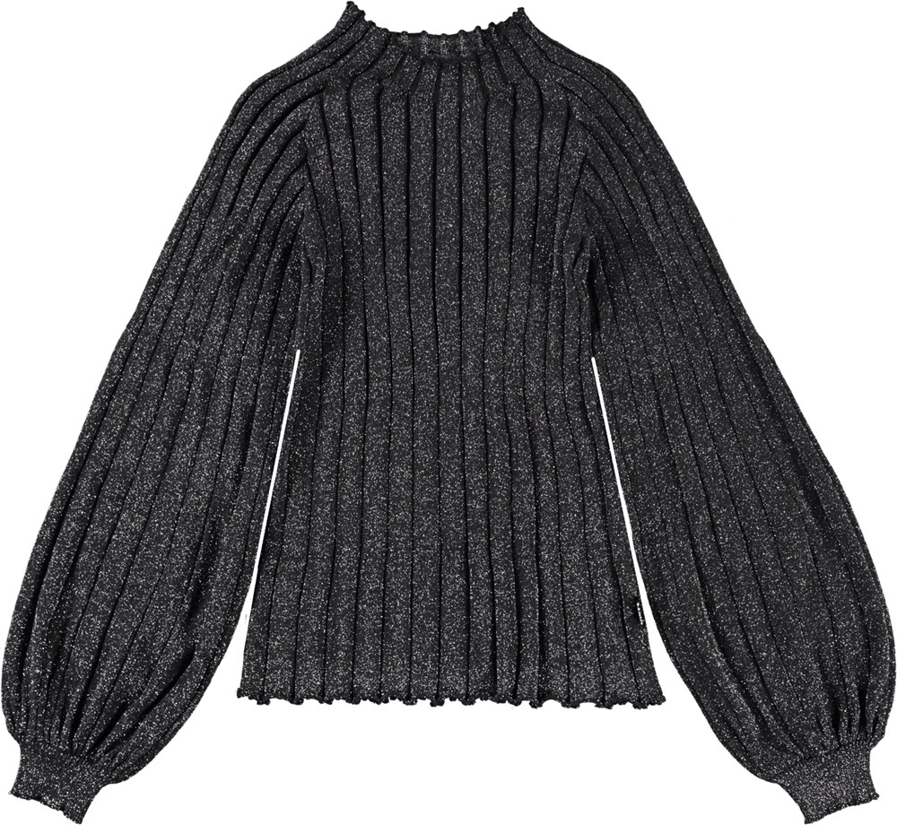 Gilah - Space Grey - Dark grey top in rib with wide sleeves - Molo