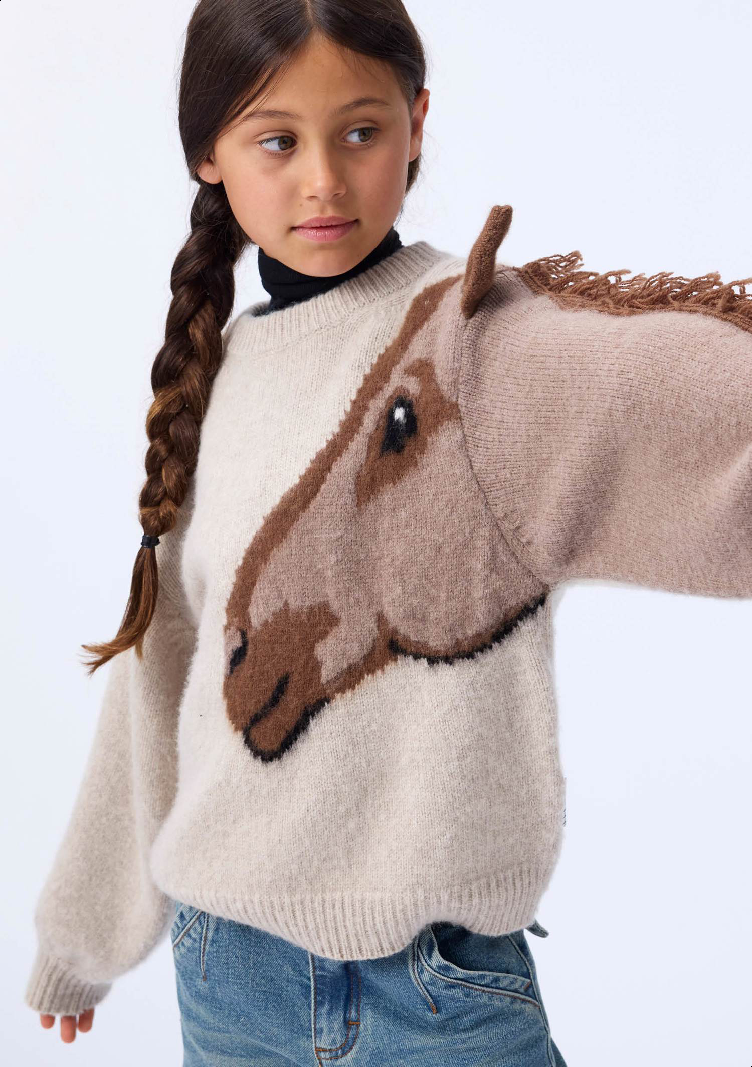 Gisela - Horse Knit - Brown knitted sweater for children made of wool ...