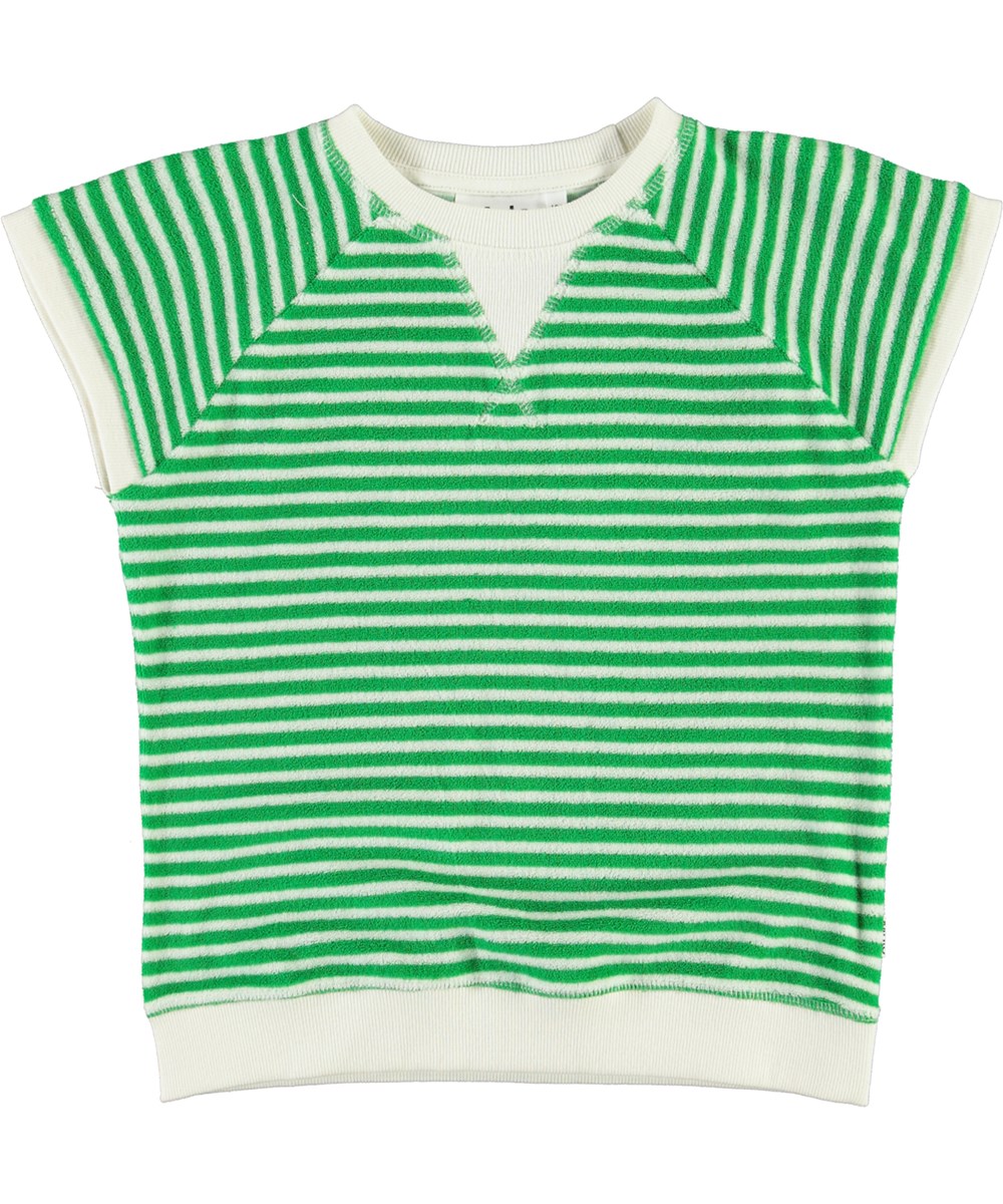Mabel - Fine Green Stripe - Green terry top with white stripes - Molo