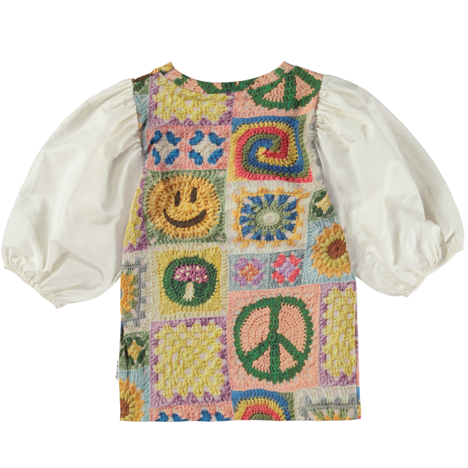 Rica - Crochet Vibe - Multi-coloured organic top in a crochet print ...