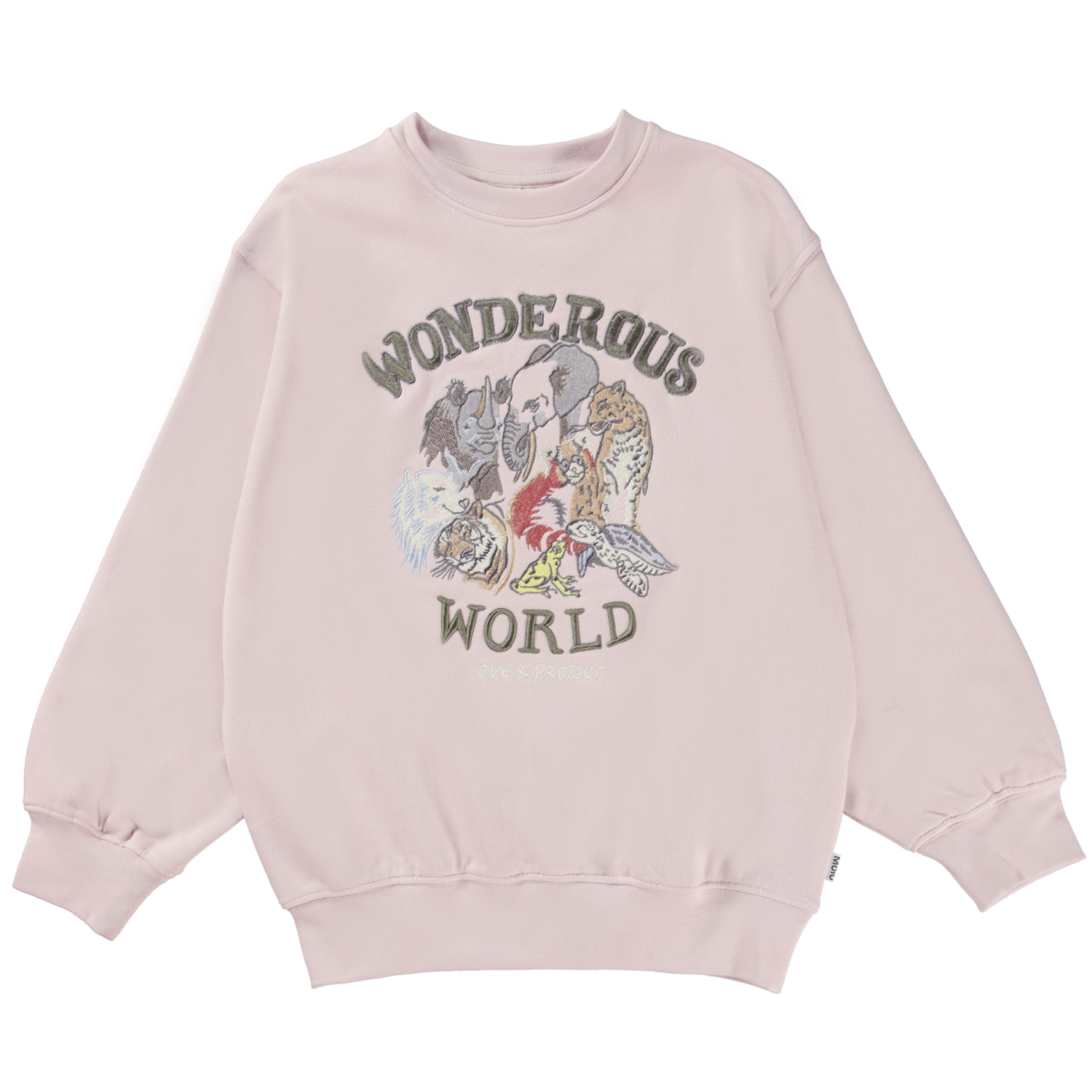 Monti - Powder - Roze Oeko-Tex trui met geborduurde dieren - Molo