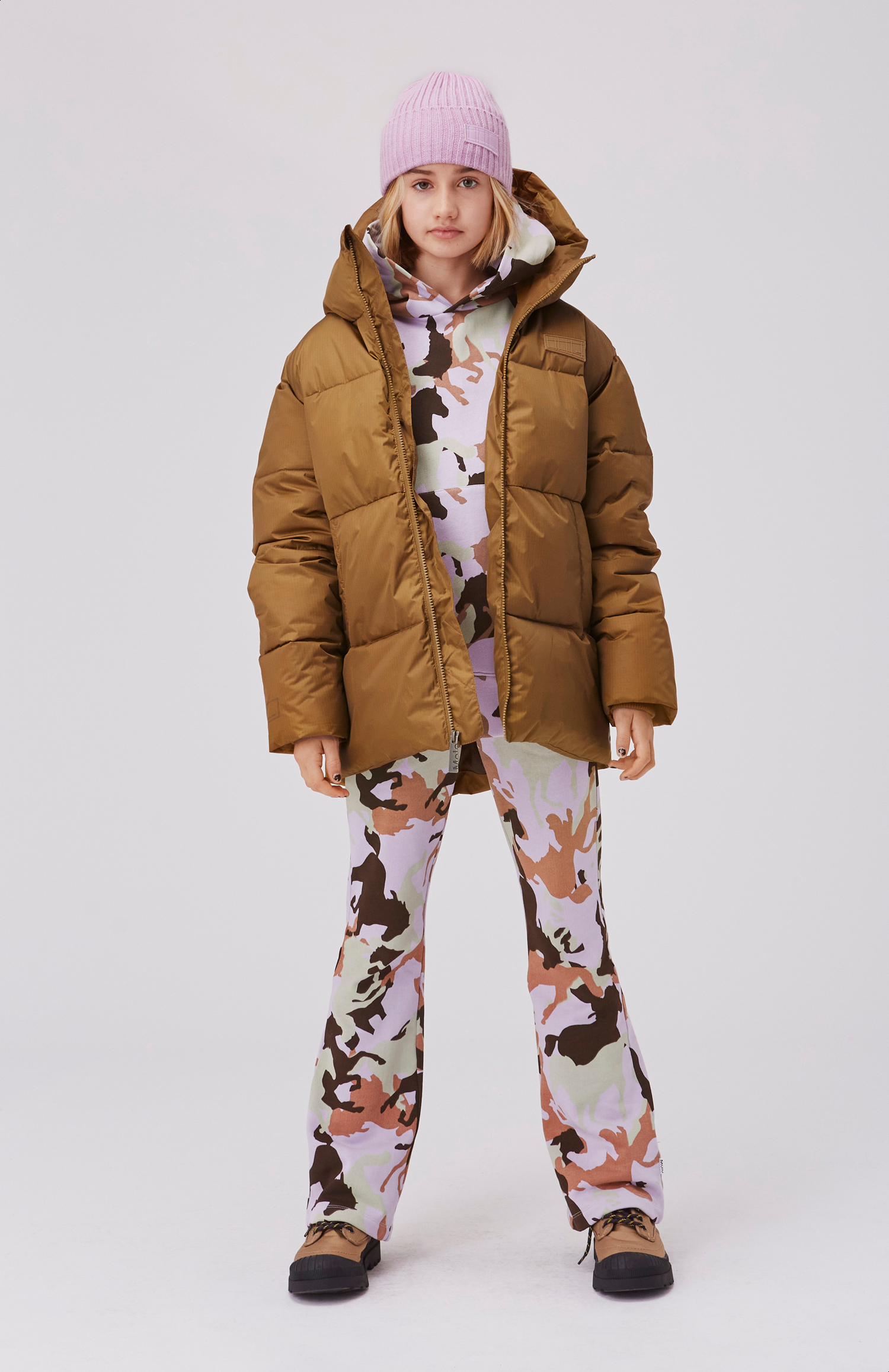 Hilo - Earthy - Recycled brown down jacket with hood - Molo