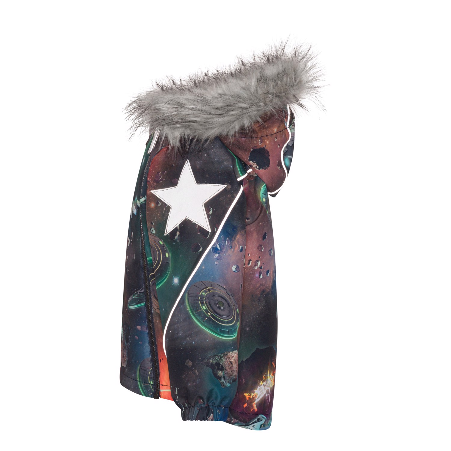 Hopla Fur - Space Journey - Recycled winter jacket with spaceships and ...
