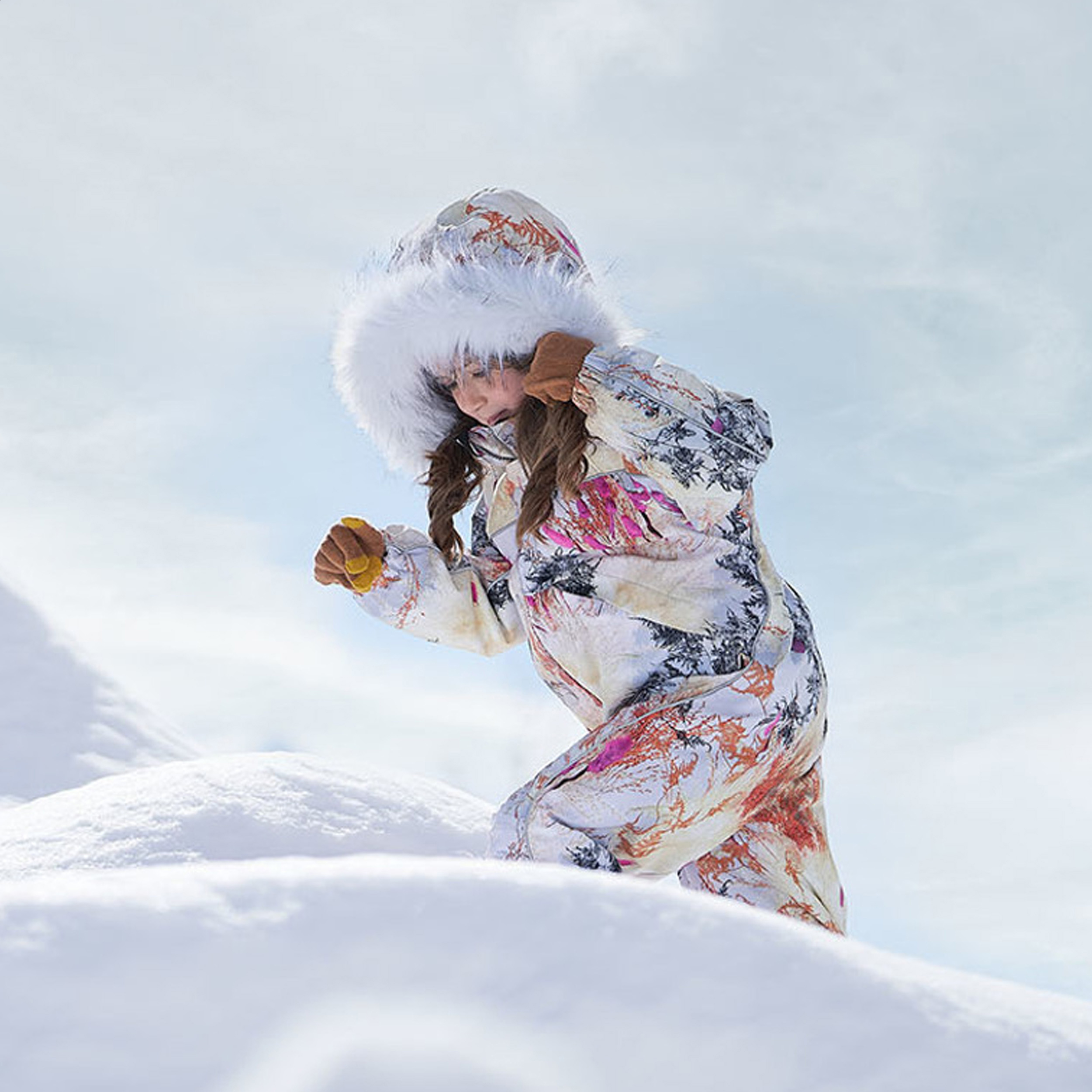 Polaris Fur - Eternal Flowers - Recycled light blue snowsuit with print ...