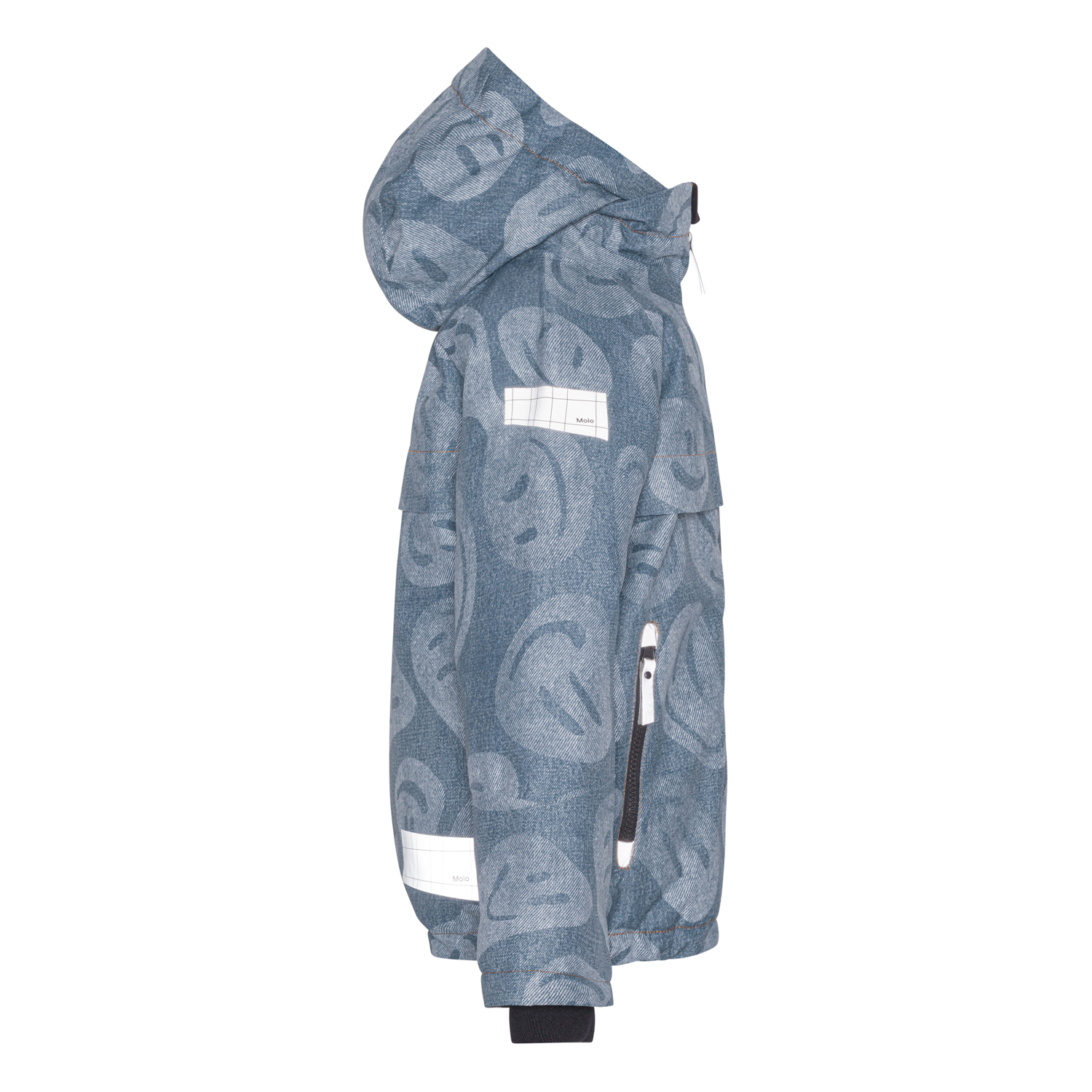 Castor - Denim Swirley - Recycled vinterjakke i blå med ansigter - Molo