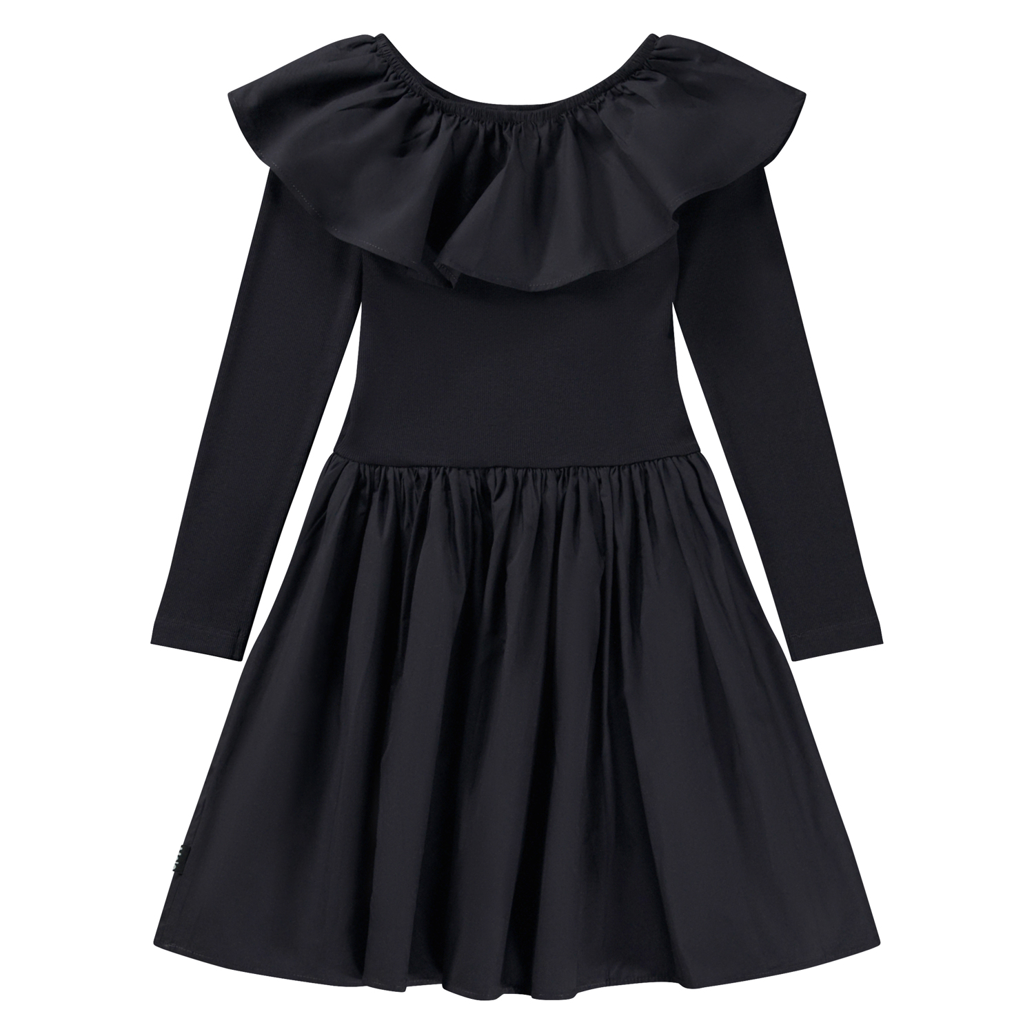 Cille - Purple Black - Sort økologisk knælang kjole med poplinkrave og ...