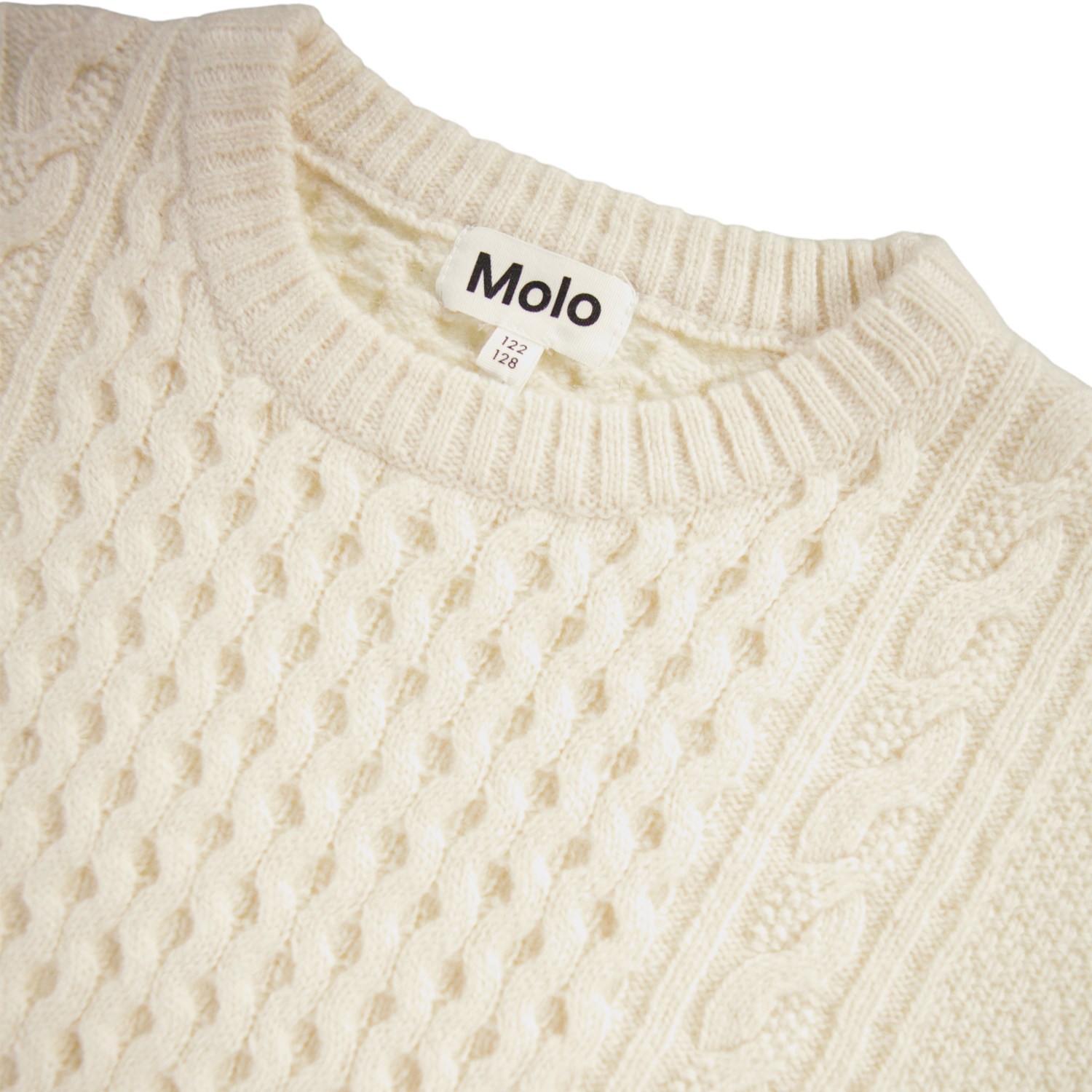 Clea - Buttercream - Cremefarvet kjole til børn i uld med kabelmønster ...