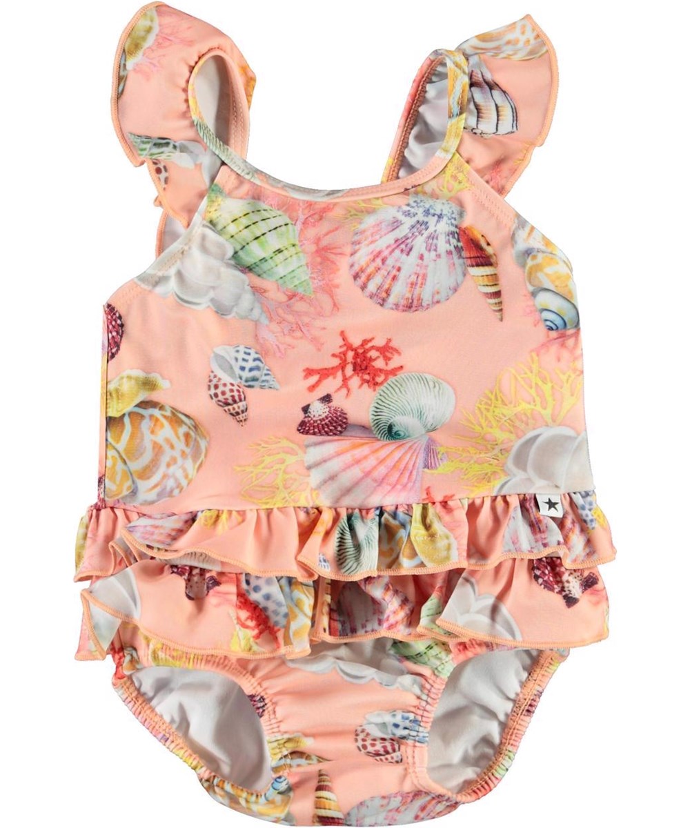 Nalani - Sea Treasures - UV ruffled baby swimsuit with sea shells - Molo